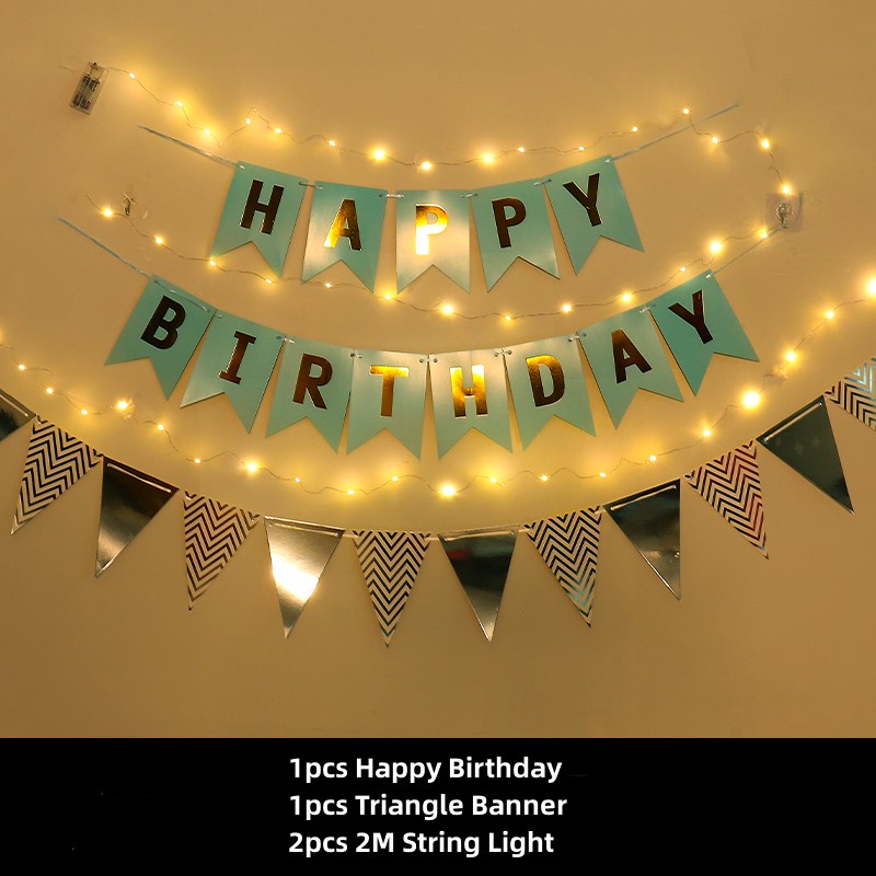 Happy Birthday Wall Background Letter Banner Set With LED Light Party ...