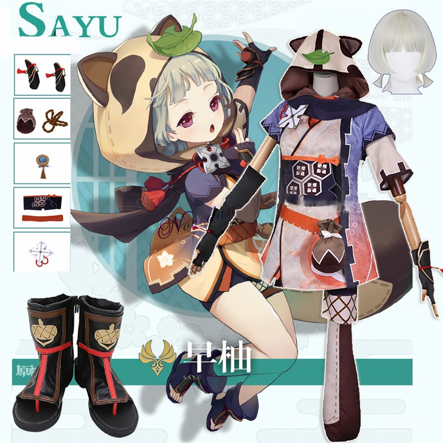 Anime Genshin Impact Sayu Cosplay Costume Wig Shoes Game Suit Lolita ...
