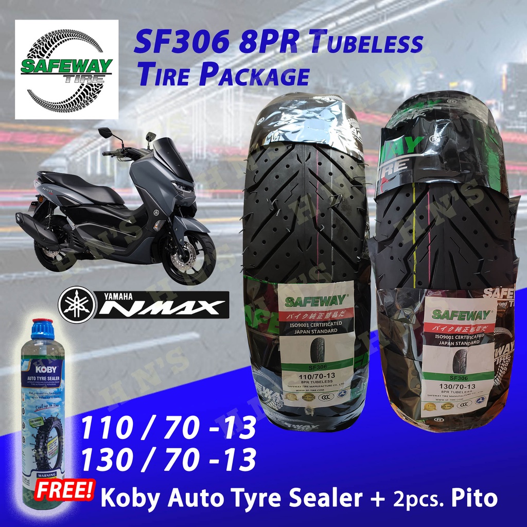 SAFEWAY Tubeless Tires Set for Yamaha Nmax (110/70-13 , 130/70-13) 2 ...