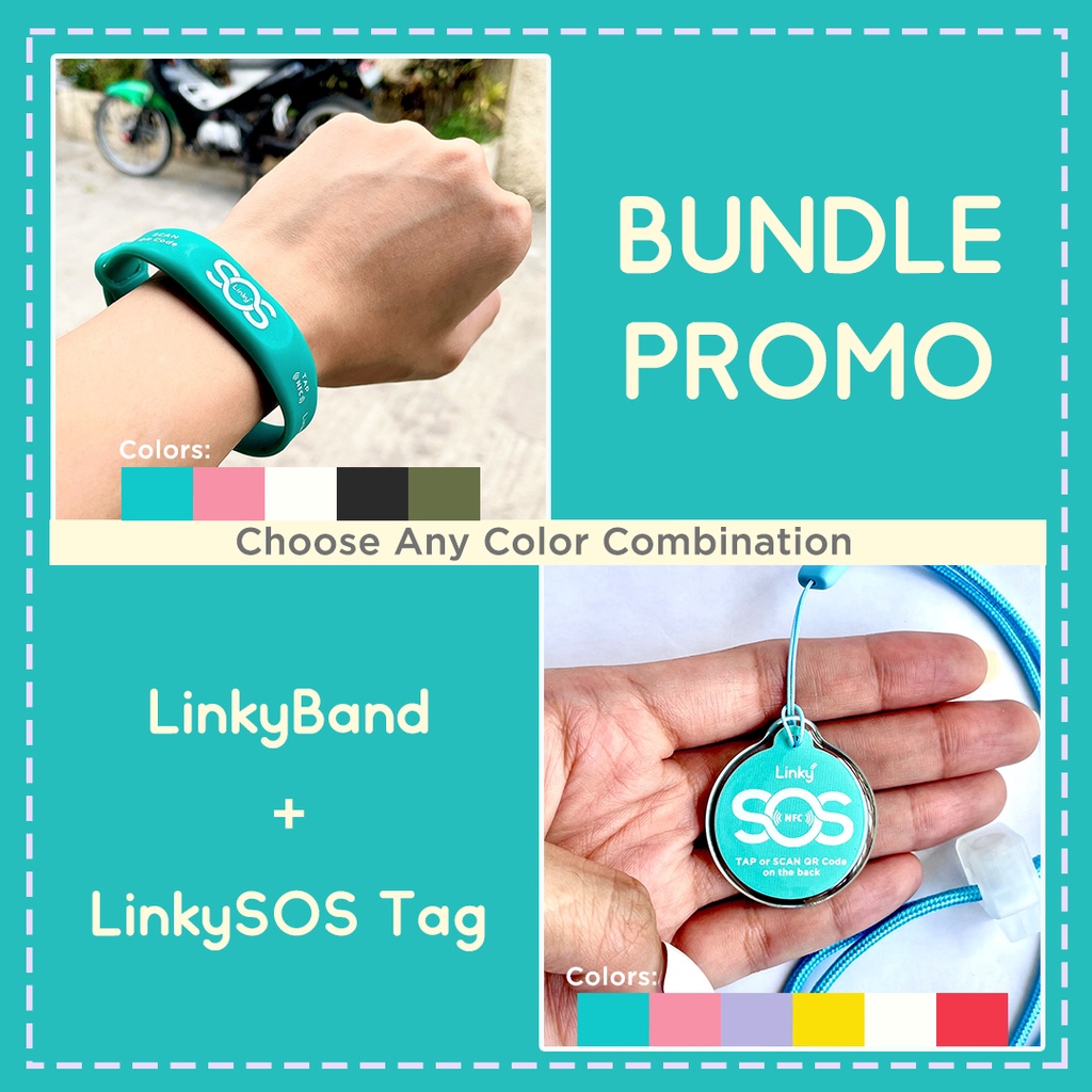 LinkyBand + SOS Tag - NFC & QR Code Smart Wristband Rescue ID Biker ...