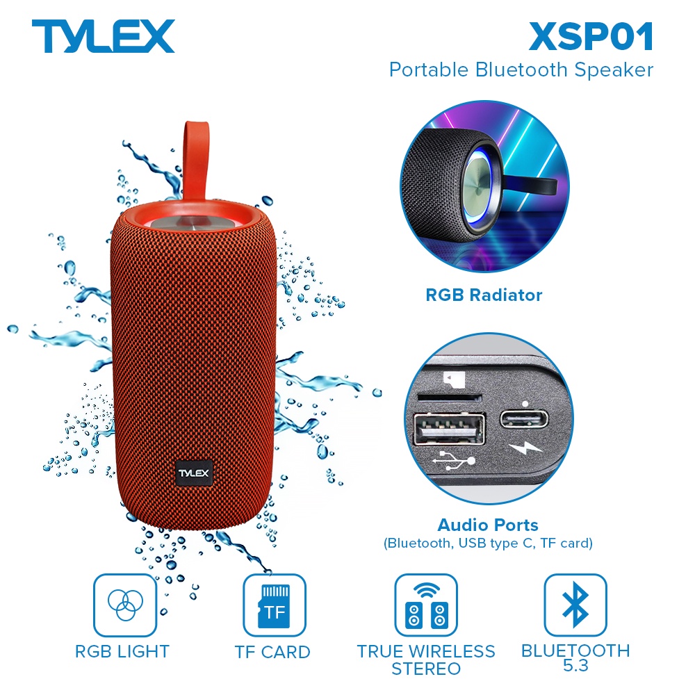 TYLEX XSP01 Portable Bluetooth Speaker with RGB Light 5.3 Bluetooth TWS ...