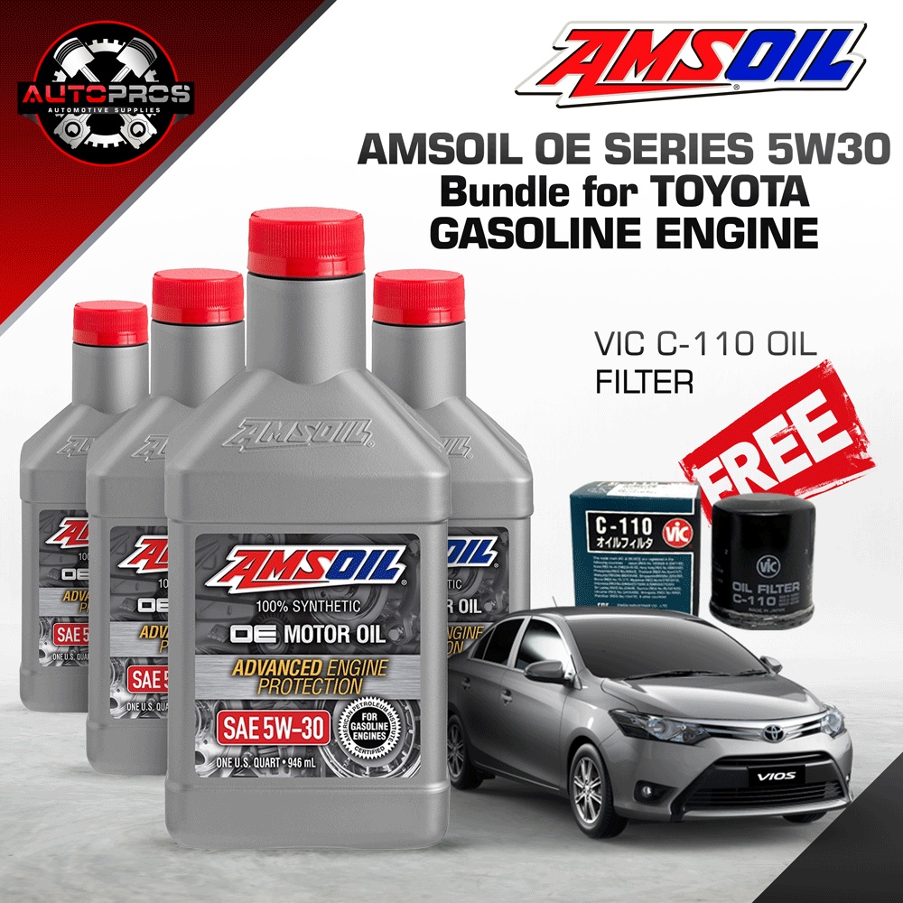 AMSOIL OE 5w-30 100% Synthetic Motor Oil 4 Quarts Bundle for Toyota Gas ...