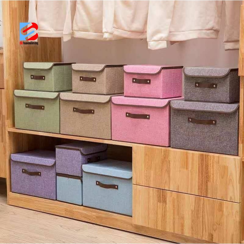 Susan1188 2in1 Plain Color Foldable Storage Box Organizer With Cover ...