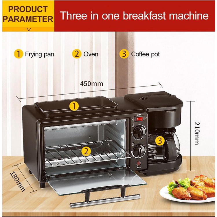 3 IN 1 Breakfast Machine For Family Coffee Maker Frying Pan Oven ...