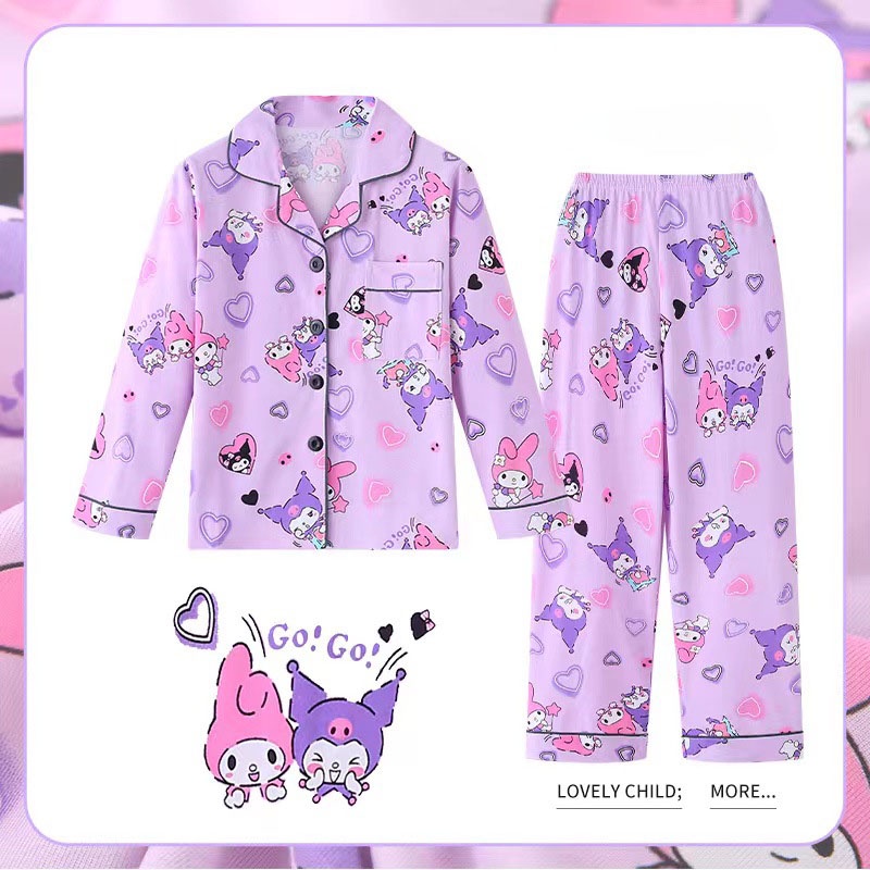 Kuromi Sanrio Kawaii Long Sleeve Pajamas Cute Girls Thin V-Neck Kits ...