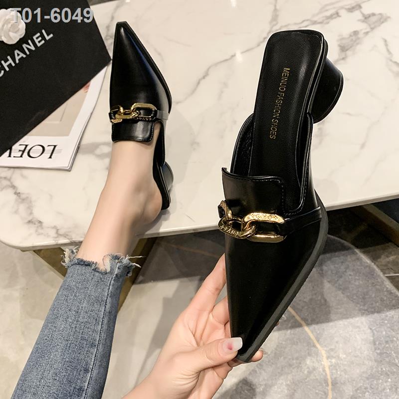 SOD ♕ 2022 Summer Luxury Women Black High Heels Slippers Close Toe ...