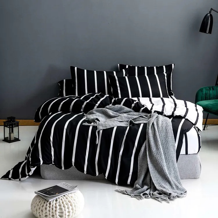 Angbon 3 In 1 Queen Size Black & White Elegant Design Bedsheet Set 60 ...