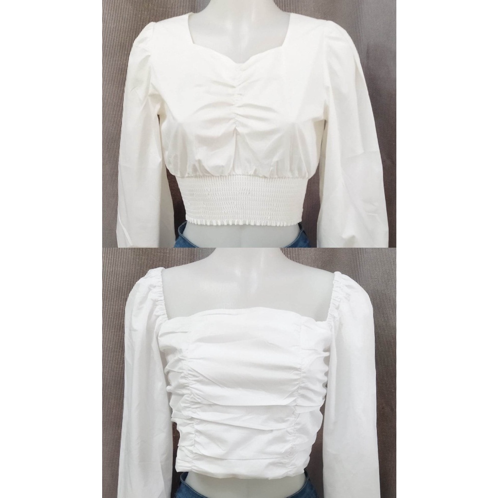 Brandnew White Cropped Tops for Women Puff Long Sleeves Croptop ...