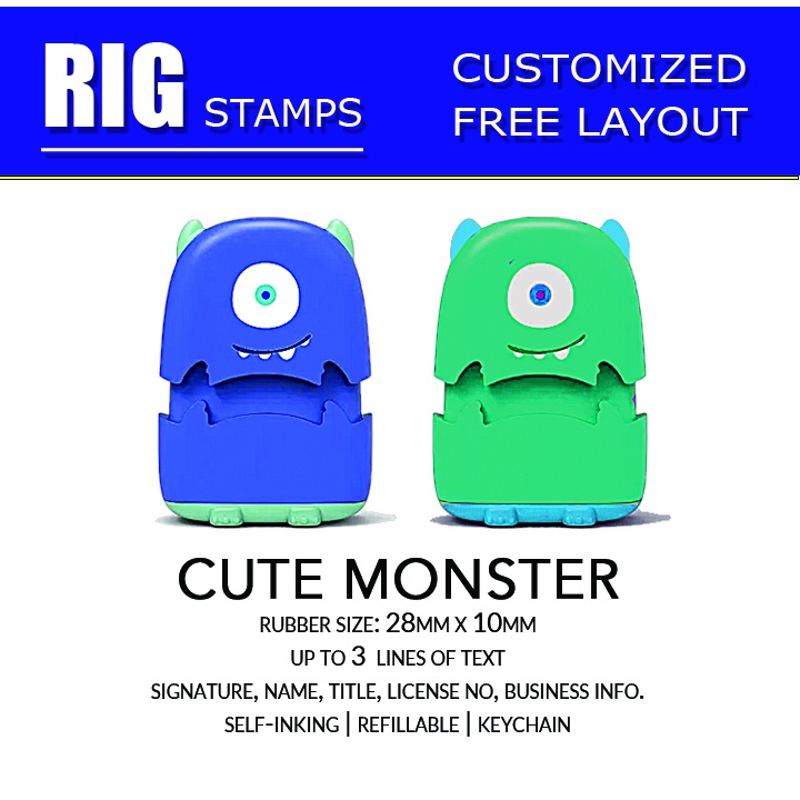 RIG Personalized Stamp Cute Monster 10x28mm | Customized | Self-inking ...