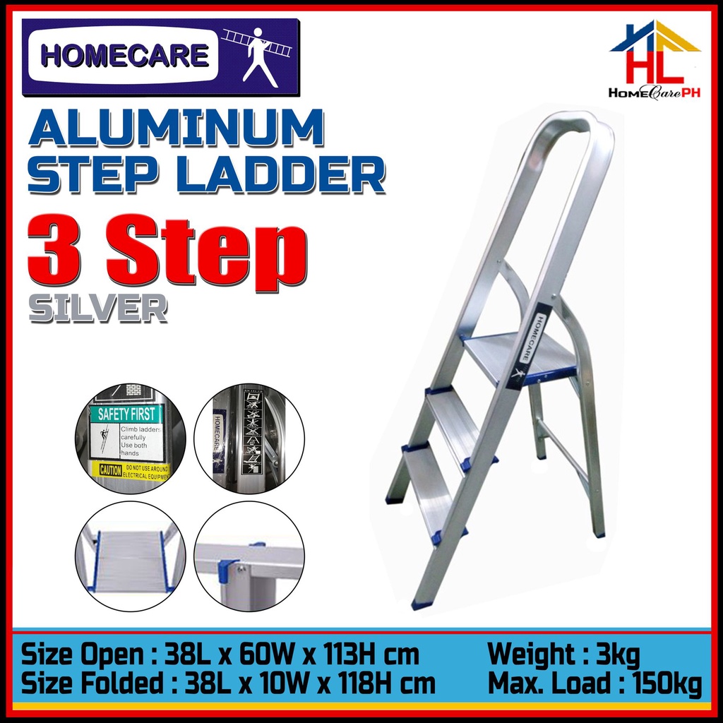 Homecare Aluminum 3 Step Ladder (Silver) | Shopee Philippines