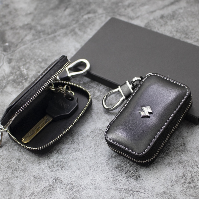1pcs High-end Leather Car Key Protect Bag Black Car Key Case Car Logo ...