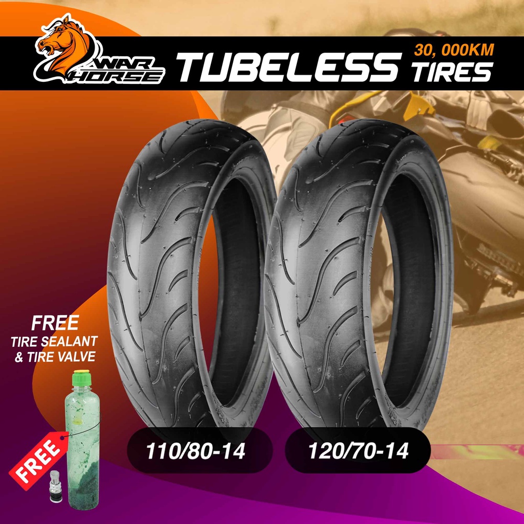 WARHORSE MOTORCYCLE TUBELESS TIRES 110/80-14, 120/70-14 (9861) WITH ...