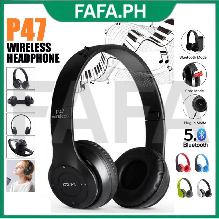 P47 Wireless Bluetooth On-Ear Headphone Headset 5.0 Bluetooth FM radio AUX COD | Shopee Philippines