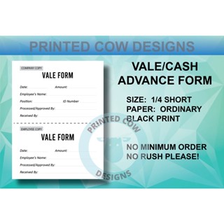 PAYSLIP, CASH ADVANCE, VALE FORM ORDINARY PAPER 4.25 X5.5 INCHES ...