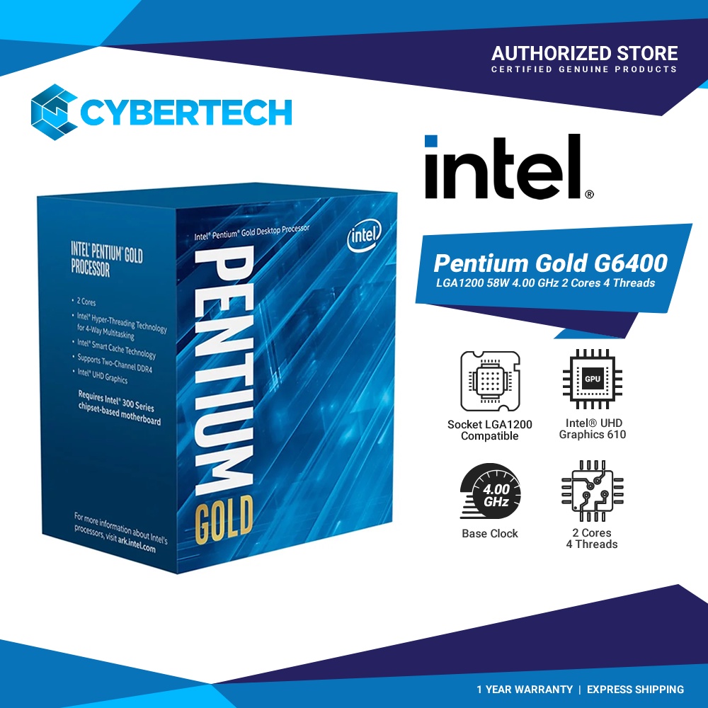 Intel Pentium Gold G6400 10th Gen. 2 Cores 4.0 GHz LGA1200 58W | Shopee ...