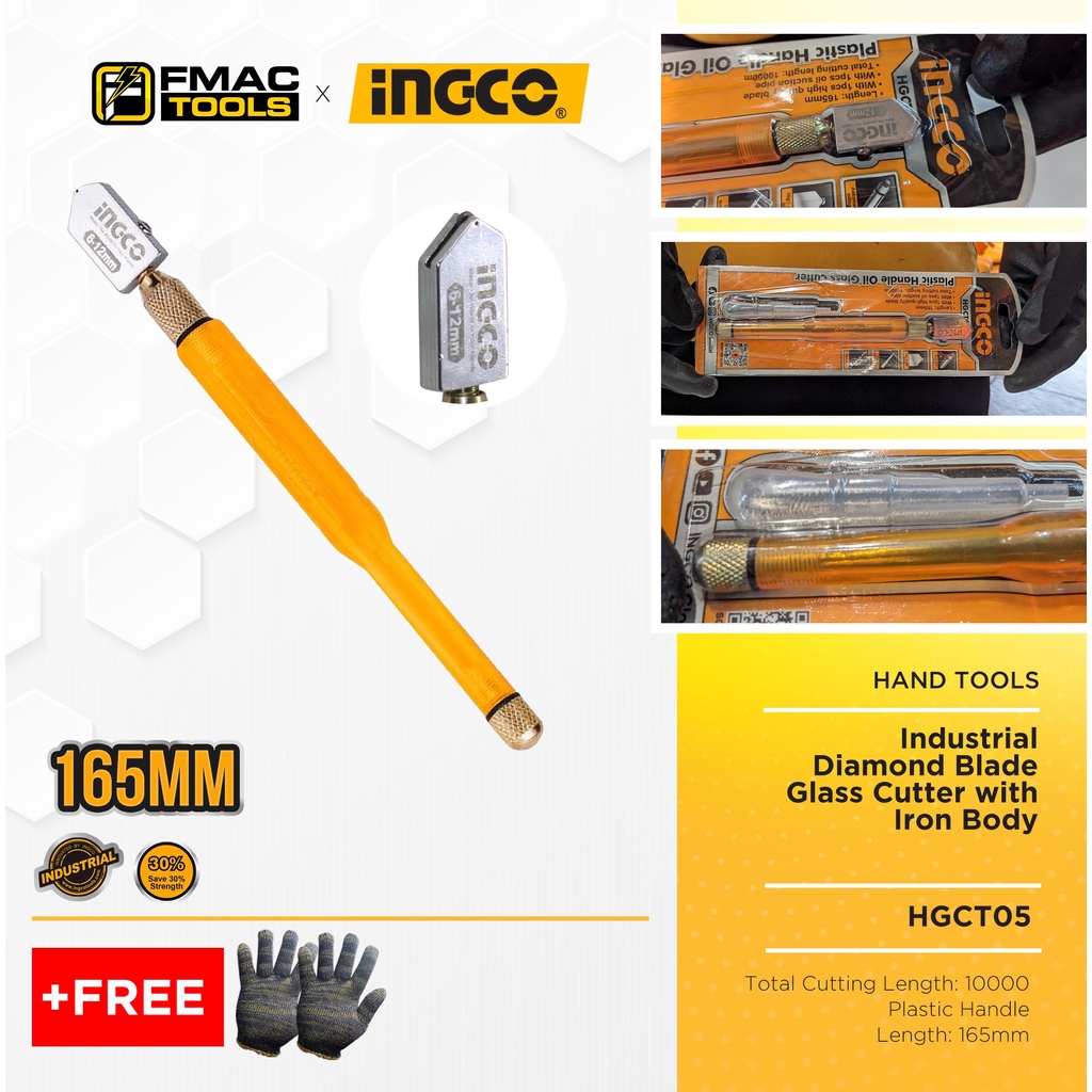 INGCO Industrial Diamond Blade Glass Cutter with Iron Body 165mm HGCT05 ...