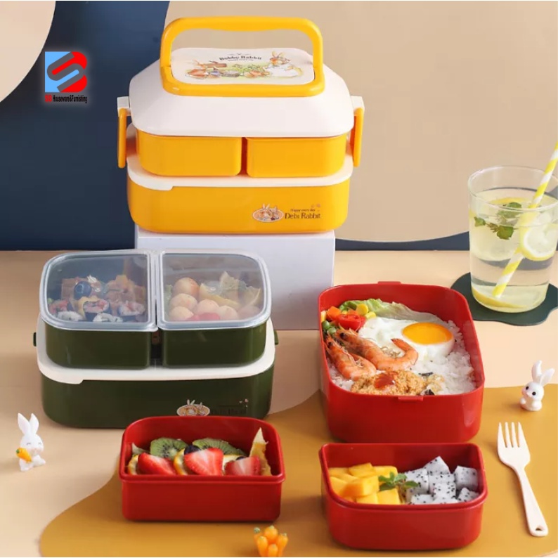 Portable Lunch Box Kids Plastic Bento Lunch Box With Compartments 2 ...