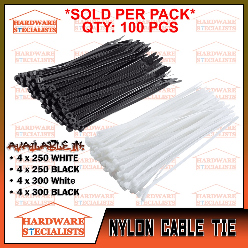 Nylon Cable Zip Tie 4 x 250 mm or 4 x 300 mm White or Black | Shopee Philippines