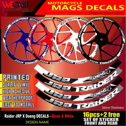 RAIDER JRP X DAENG MOTORCYCLE RIM DECALS GOOD FOR 2 RIMS (REAR AND ...