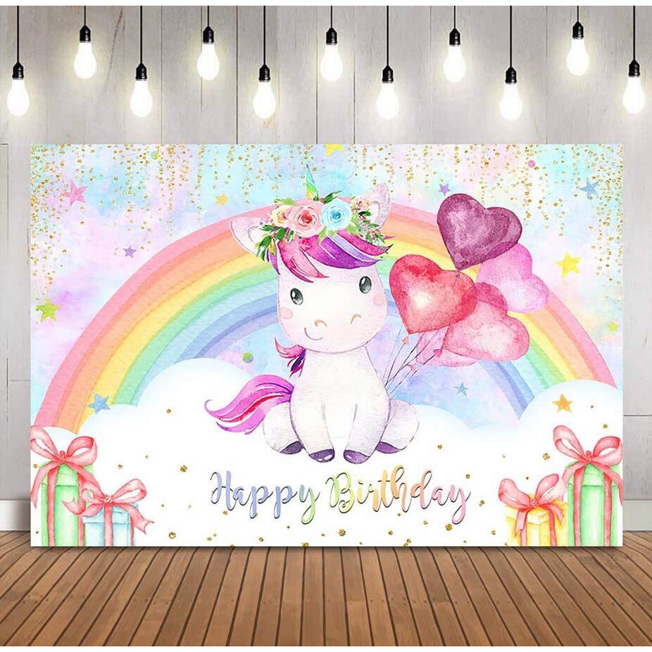 Unicorn Birthday Backdrop Rainbow Magical Unicorn Birthday Background ...