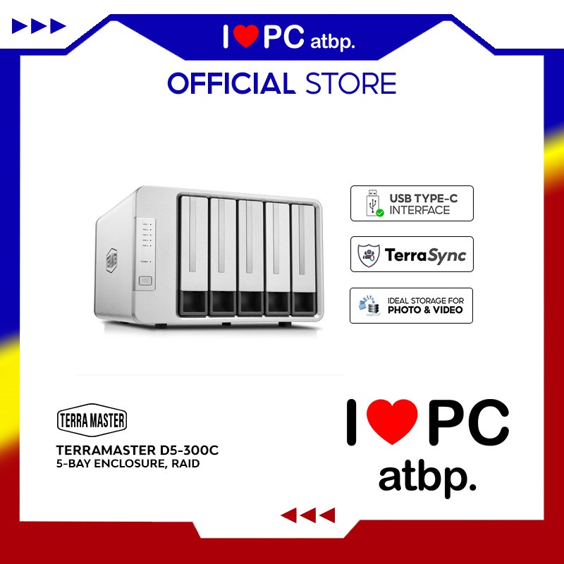 TerraMaster D5-300C Direct Attached Storage (5-Bay Enclosure, RAID 0/1 ...