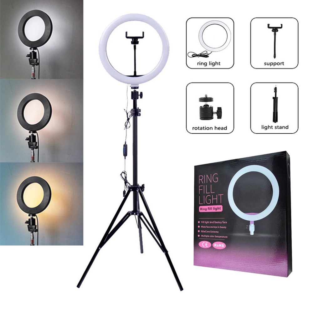 Popcorn 26CM Selfie LED Ring Light with Stand and Phone Holder Photo Studio Dimmable Ringlight ...