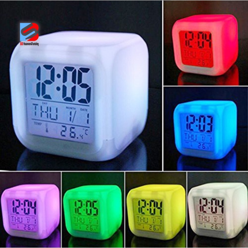 color change alarm clock Cube 7 Colors Clock LED Change LCD | Shopee ...
