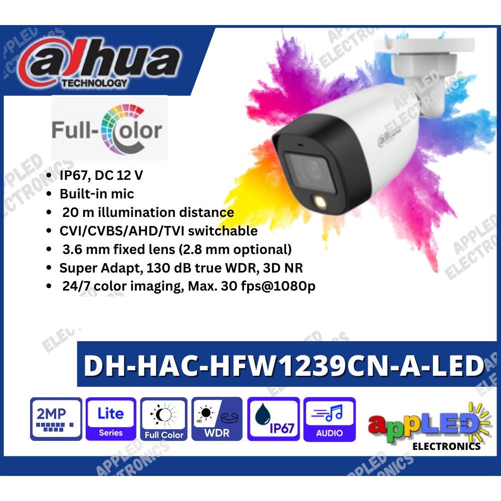 Dahua DH-HAC-HFW1239CN-A-LED 2MP Analog Full Color (24/7 Full Color ...