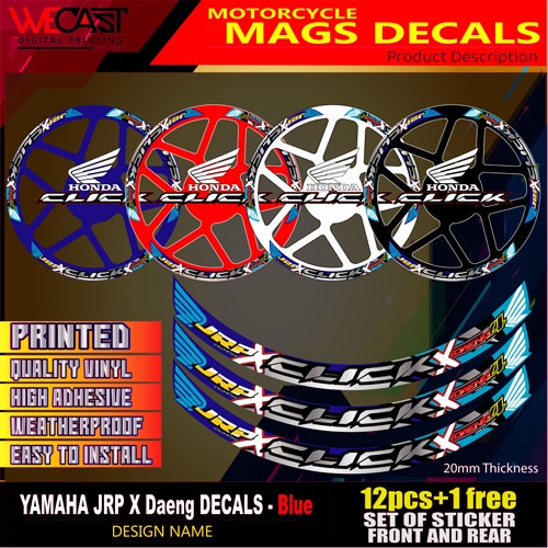 CLICK JRP X DAENG MOTORCYCLE RIM DECALS GOOD FOR 2 RIMS (REAR AND FRONT ...
