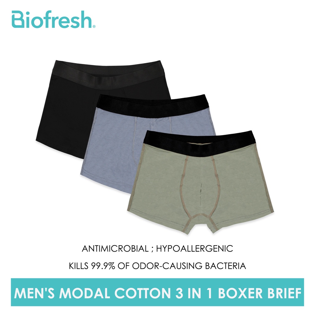 Biofresh Men's Antimicrobial Modal Cotton Boxer Brief 3 pieces in a ...
