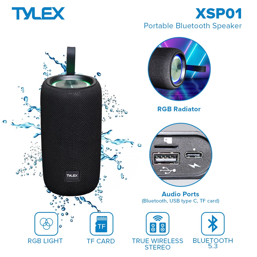 TYLEX XSP01 Portable Bluetooth Speaker with RGB Light 5.3 Bluetooth TWS ...