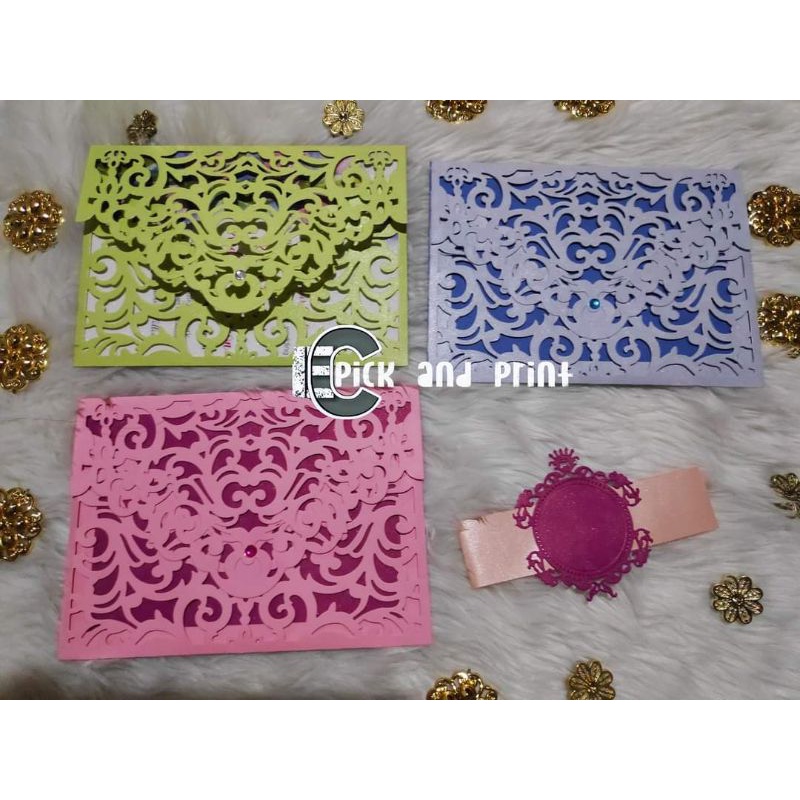 5r 5x7 inches invitation cover ENVELOPE TYPE die cut for wedding debut ...