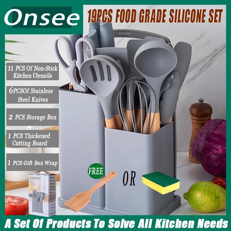 19PCS Kitchen Wares And Utensils Kitchen Knife Set Silicone Turner ...