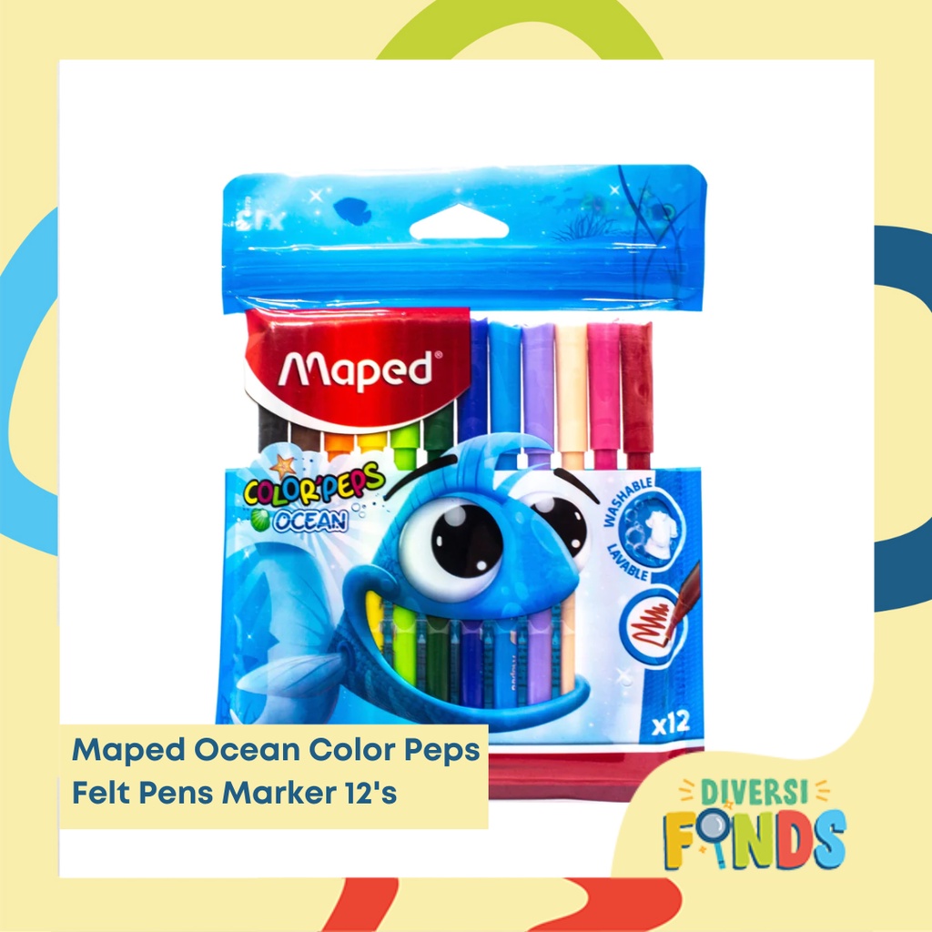 MAPED Ocean Color Peps Felt Pens (Pulse) (12,18, 24 colors, Felt Tip ...