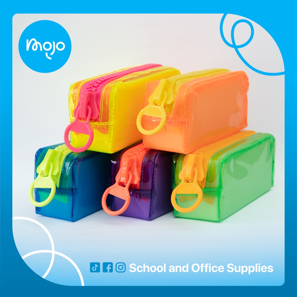 Neon Pouch Pencil Case Transparent Colorful Long For Kids Student ...