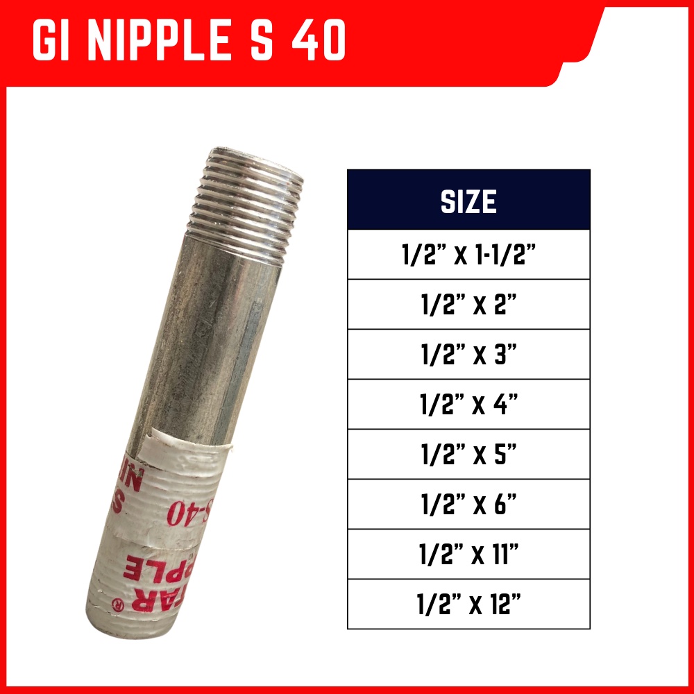 2pcs GI Nipple S40 Galvanized Metal Pipe Fitting Heavy Duty 1/2" (Length Available 2" to 4 ...