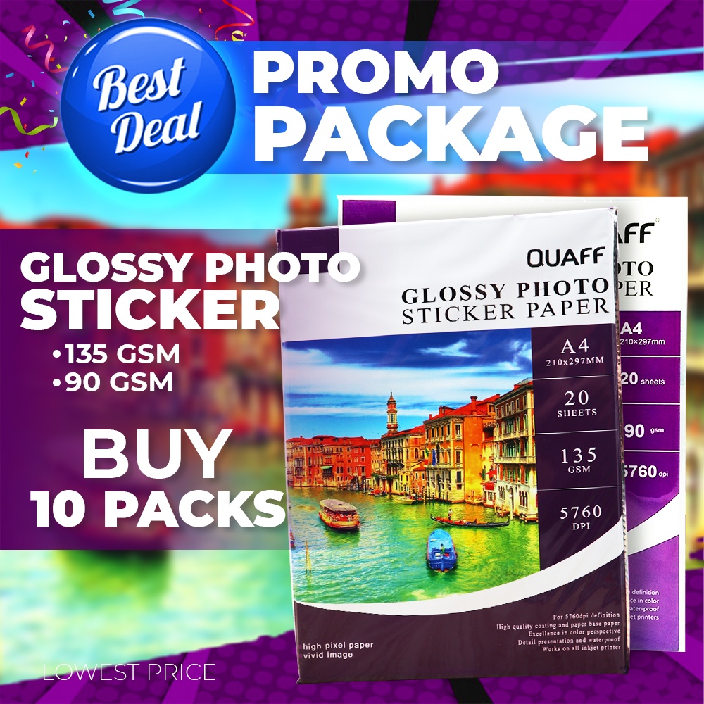 10-Packs QUAFF Photo Sticker / Inkjet Glossy Printable Sticker 90GSM ...