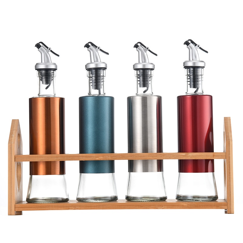 1Set 8pcs with Rack A Set Glass Oil Pot Leak-Proof Seasoning Oil Bottle ...