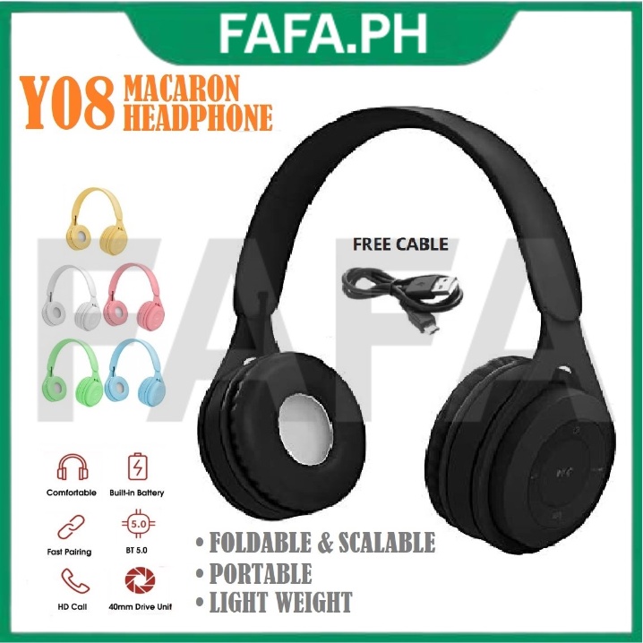 Y08 [Good Quality] YO8 Wireless Bluetooth Headphones P47 On-Ear Headset ...