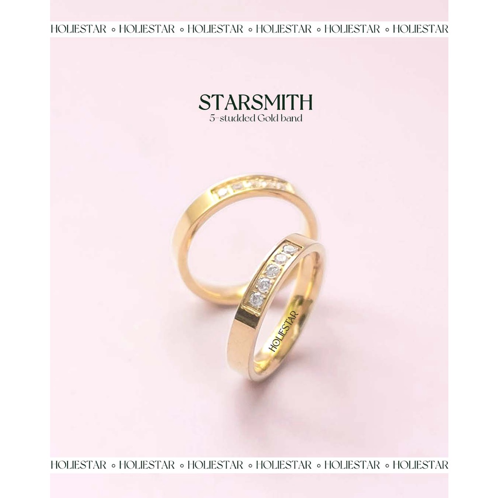 Starsmith - Luxurious Five (5) Studded gold ring. 3 piece Wedding ring ...
