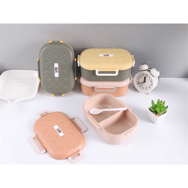 Sealed double-compartment plastic lunch box with spoon divider lunch ...