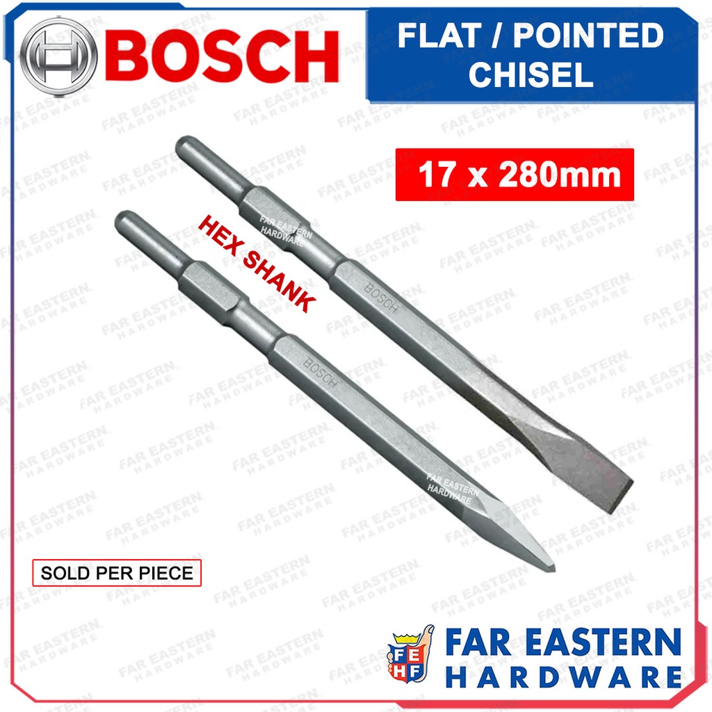 BOSCH Hex Shank Pointed | Flat Chisel for Rotary Hammer 17 x 280mm RBAC ...