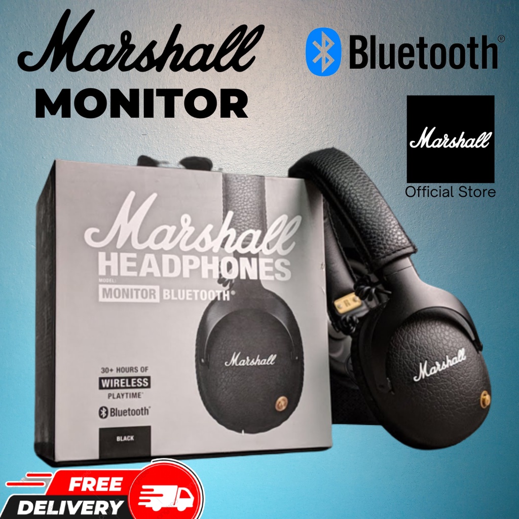 Marshall Monitor Bluetooth headphones Over-Ear Wired Headset Mic Remote ...