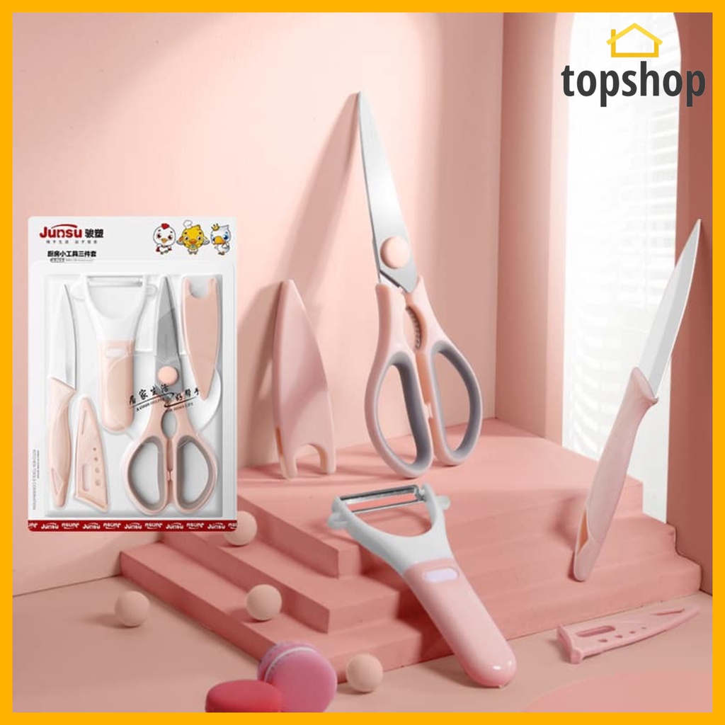 TOPSHOP 3pcs Kitchen Fruit Knives Potato Peeler Chicken Fish Scissors ...