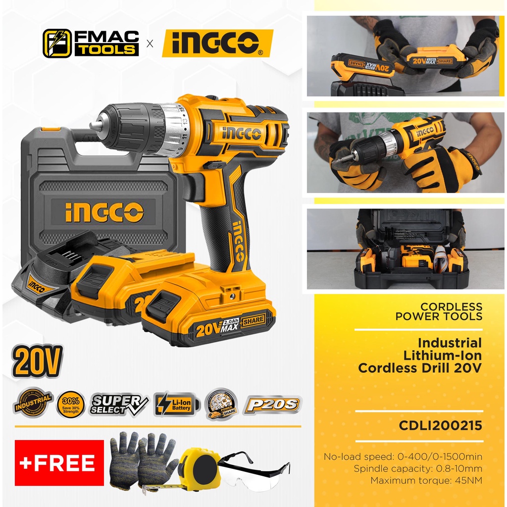INGCO SUPER SELECT Cordless Drill 20V CDLI200215 + 2 batteries 1 ...