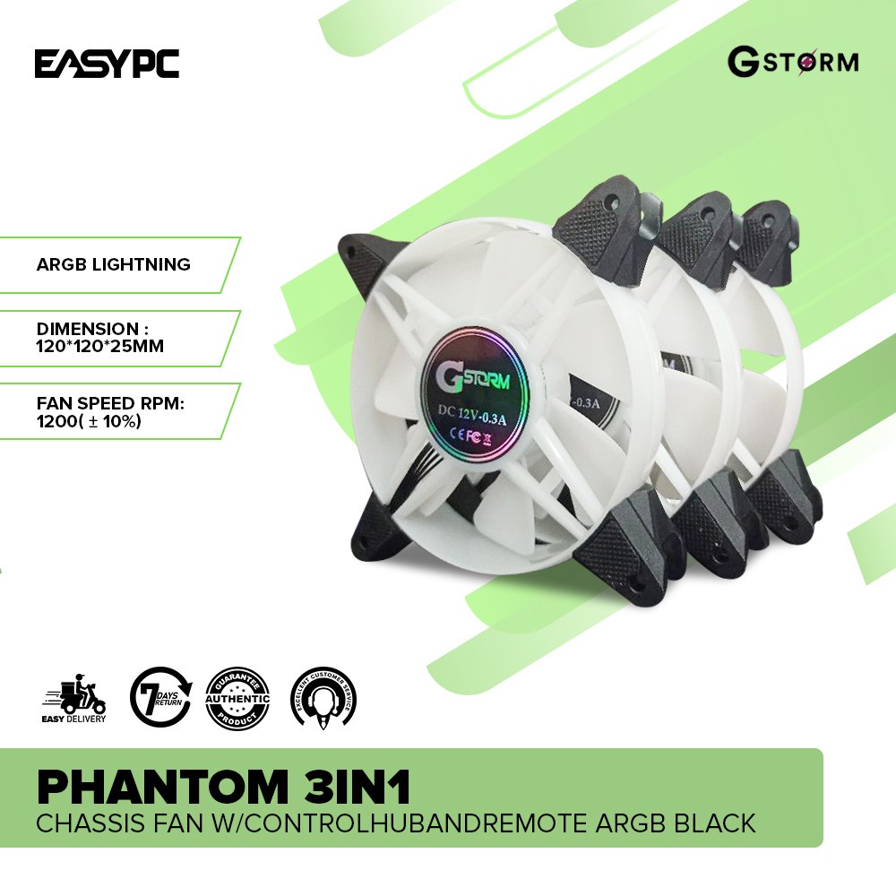 EasyPC | Gstorm Phantom 3in1 120mm pc case fan w/Control Hub and Remote ...