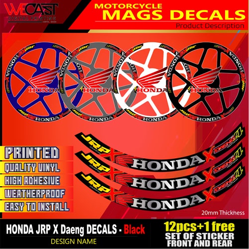 HONDA JRP X DAENG MOTORCYCLE RIM DECALS GOOD FOR 2 RIMS (REAR AND FRONT ...