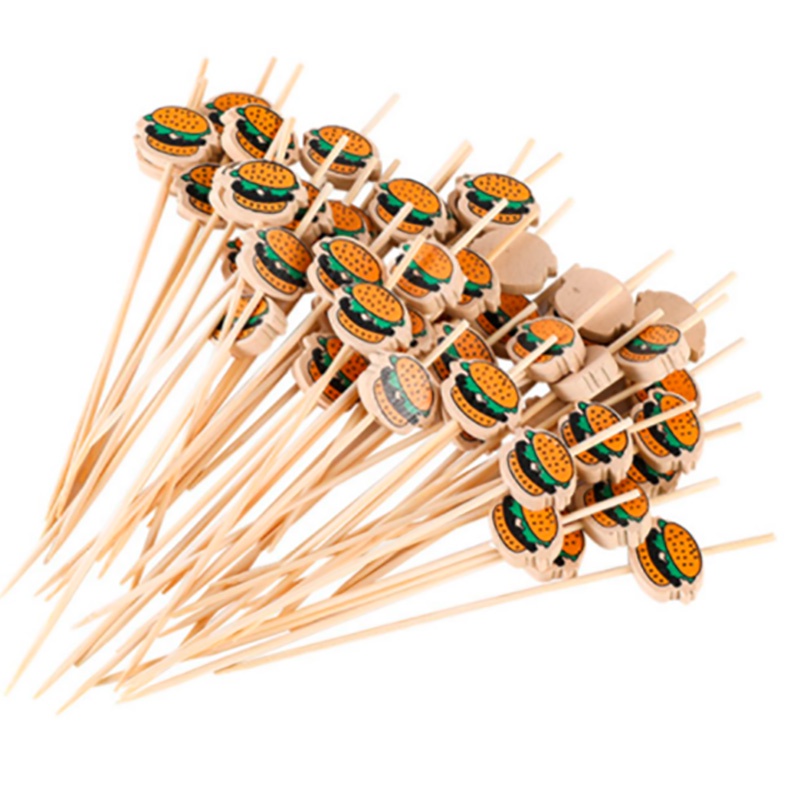 100pc12cm Hamburger Shape Wooden Bamboo Skewers Bamboo Pick Buffet ...