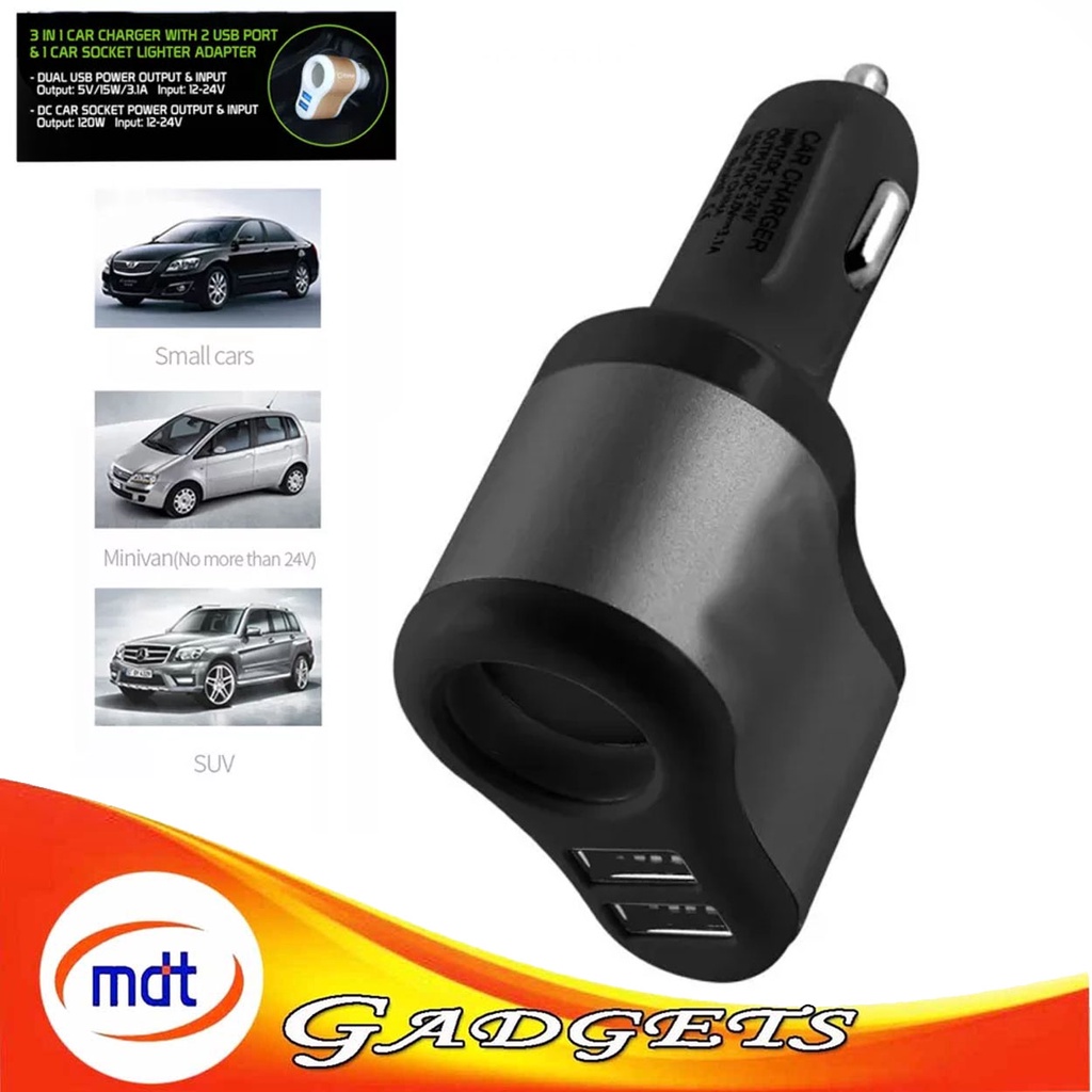3IN1 Dual USB Port Auto Power Colorful Car Charger Adapter(ColorMayVary ...