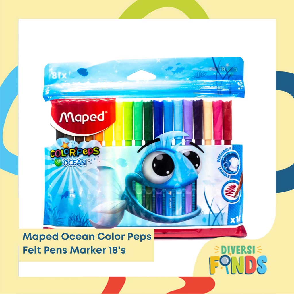 MAPED Ocean Color Peps Felt Pens (Pulse) (12,18, 24 colors, Felt Tip ...